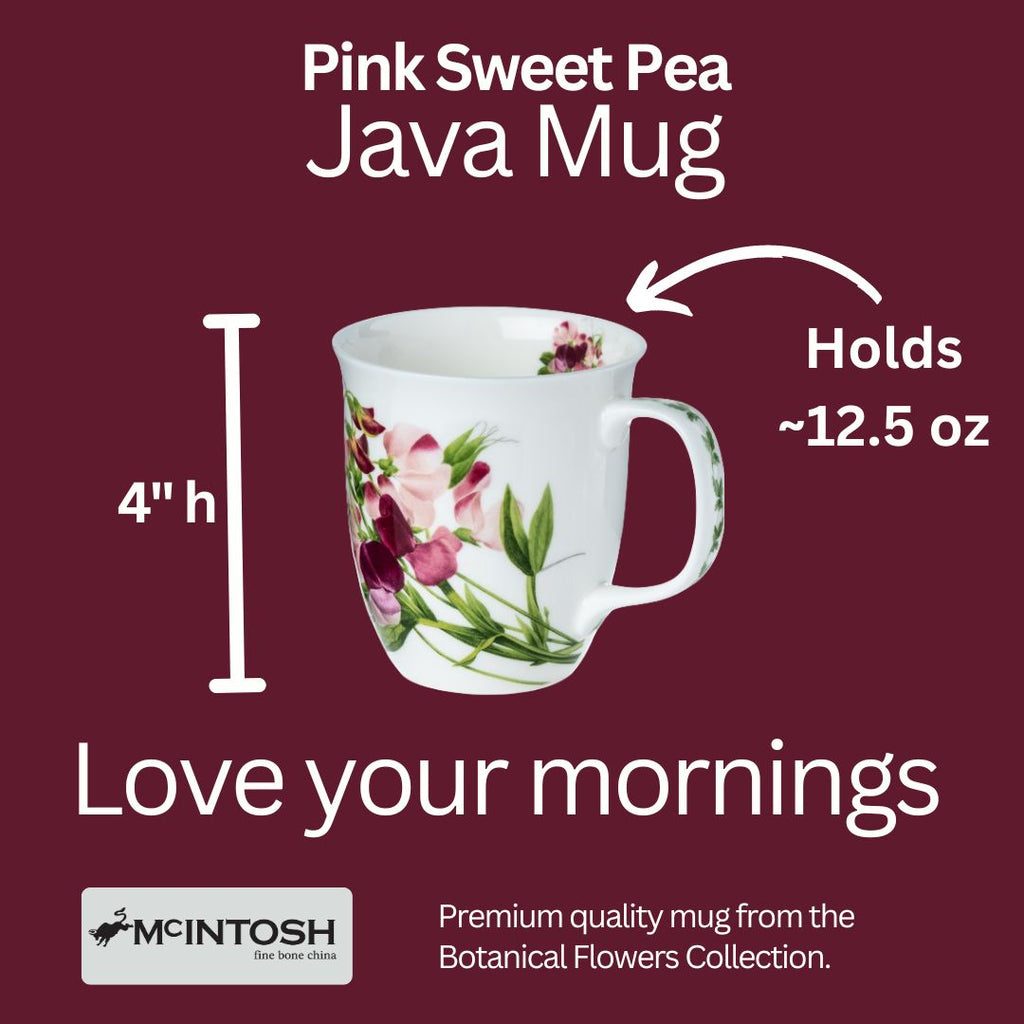 Botanical Flowers Pink Sweet Pea Java Mug | NEW FOR 2024 | McIntosh Mugs