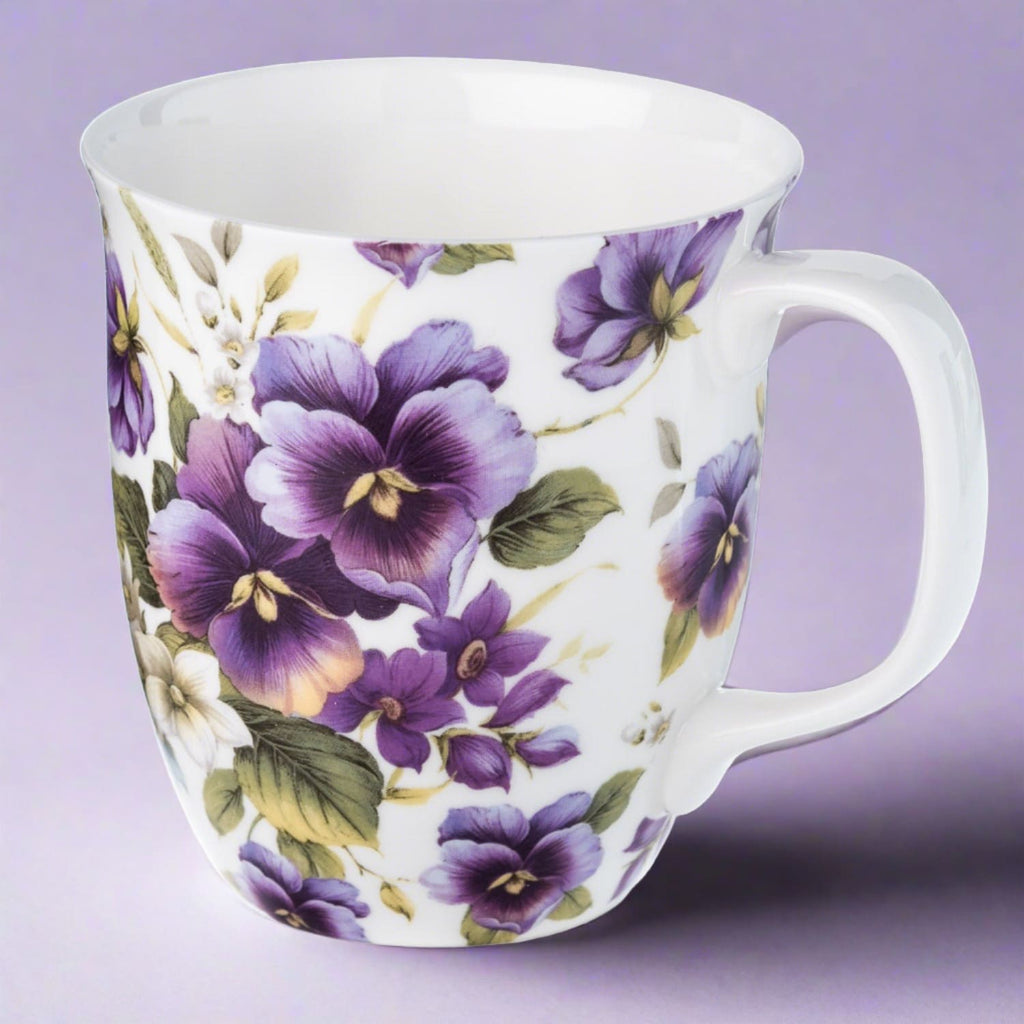 Chintz Purple Pansies Java Mug | McIntosh Mugs